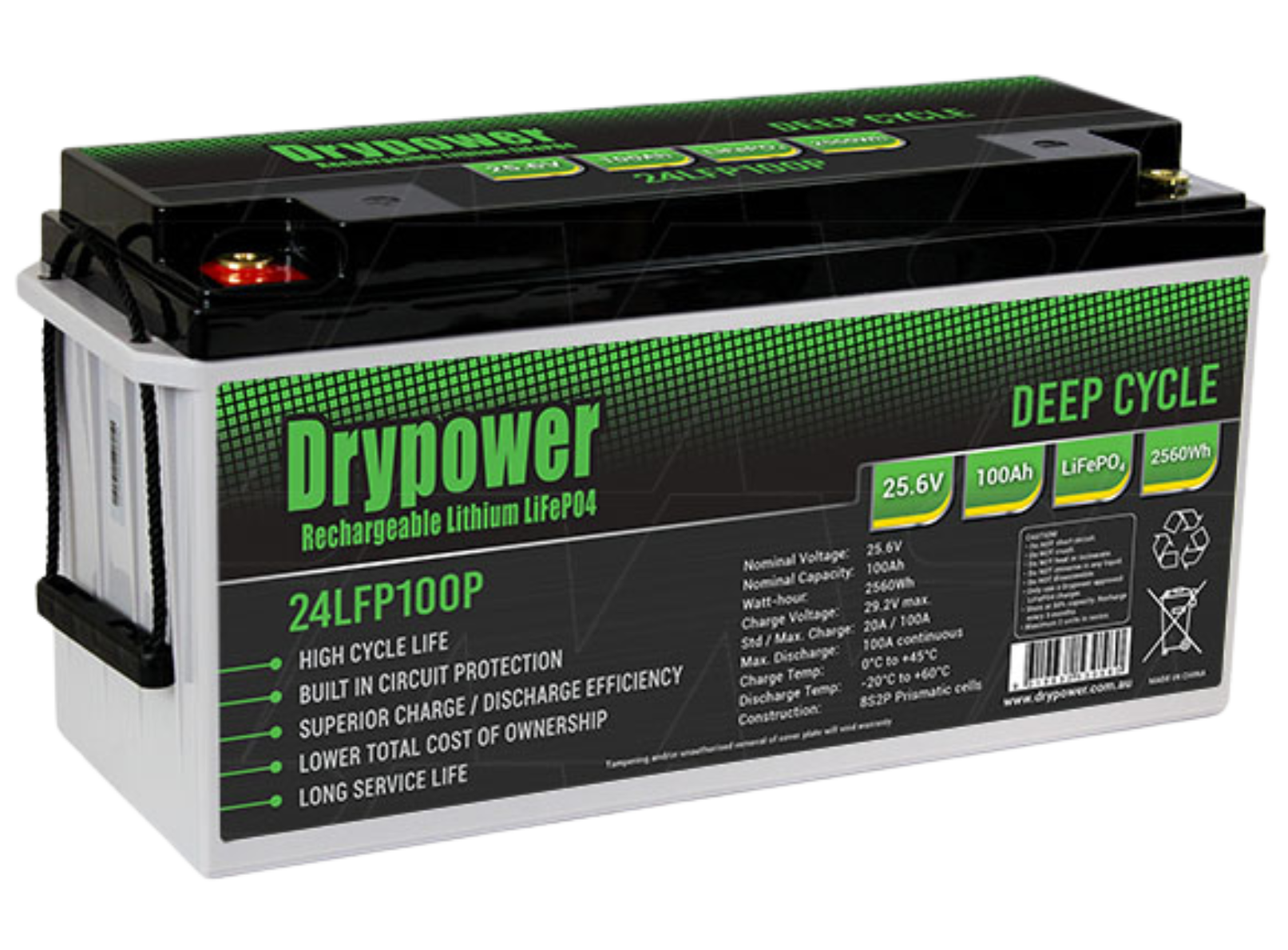 Drypower Deep Cycle 24LFP100P 24V Lithium Iron Phosphate battery ...